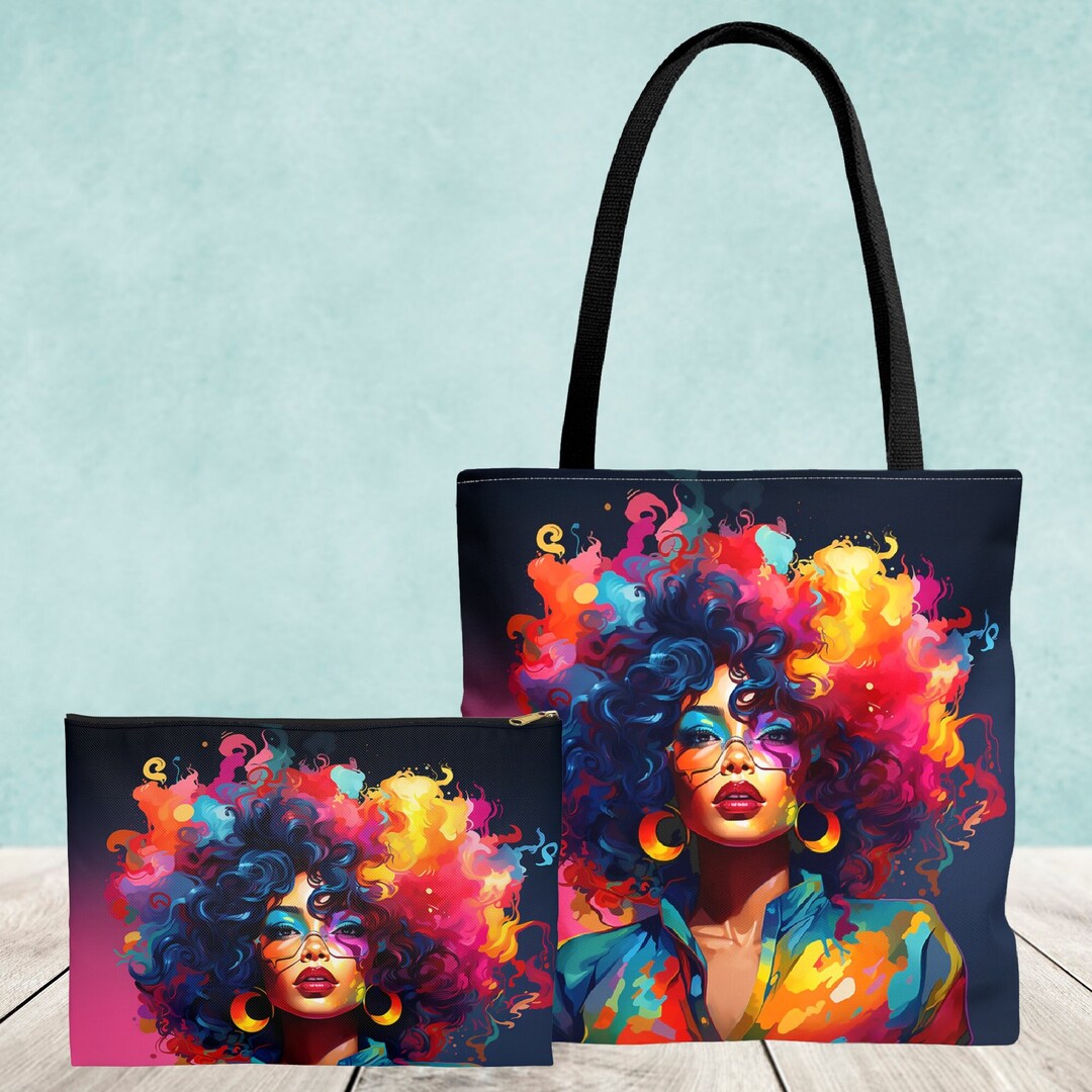 Rainbow Diva Tote Bag Makeup Pouch Bundle, African American Tote Bag ...
