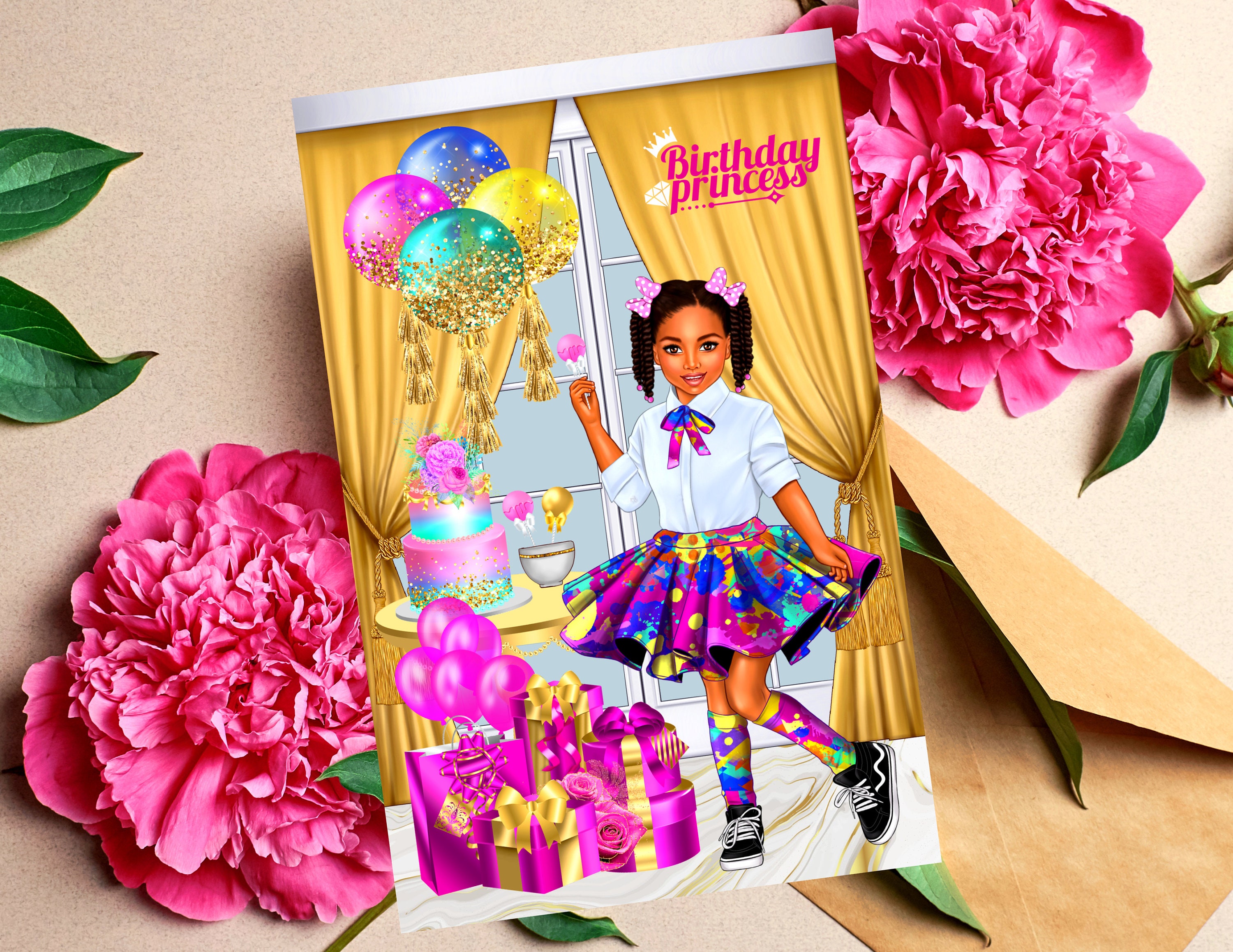 Birthday Princess Black Greeting Cards African American Etsy Birthday Princess Black Greeting Cards African American Etsy