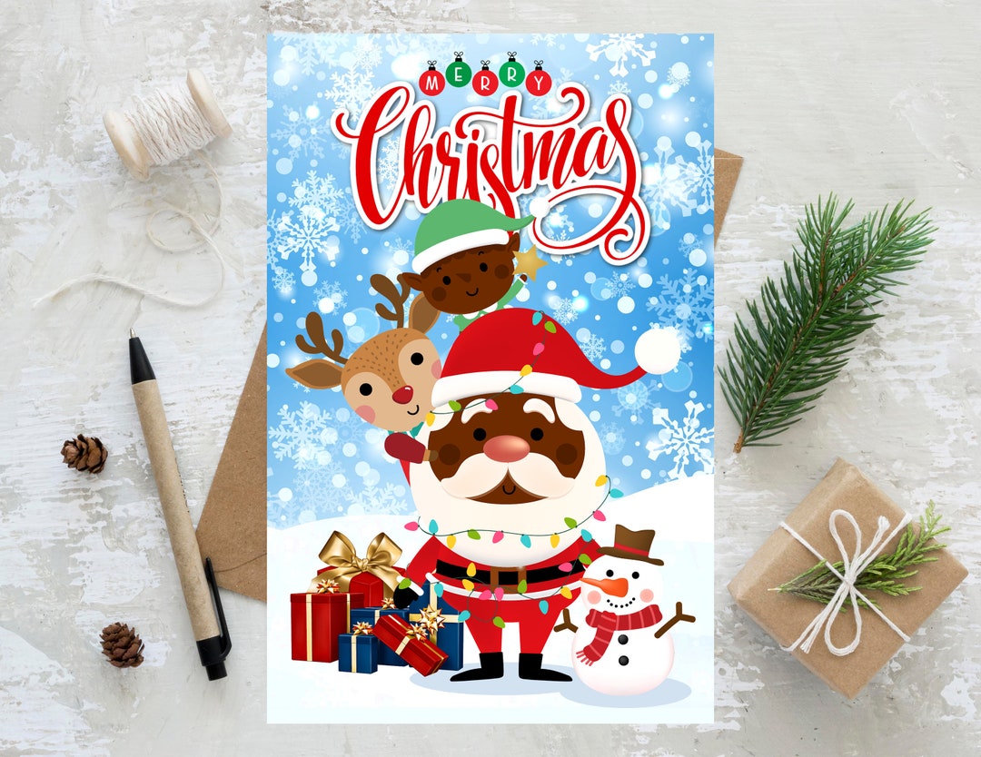 Black Santa Christmas Cards, African American Greeting Cards, Christmas ...