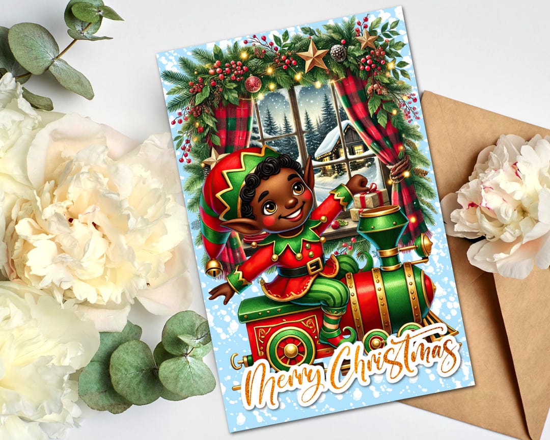 Little Elf Christmas Card: African American Holiday Greeting - Etsy