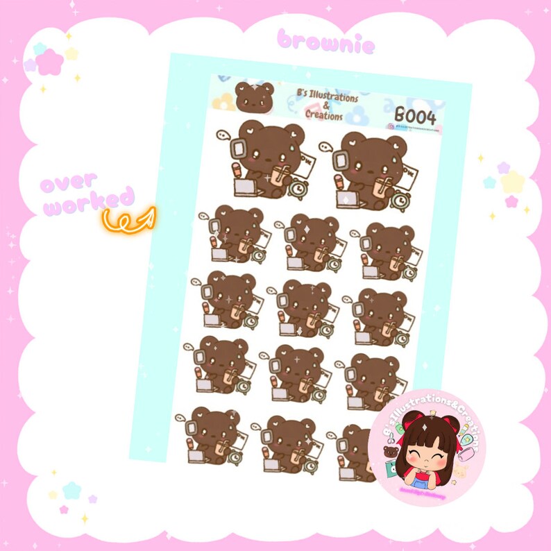 Over Worked Bear Brownie Stickers Hand-made Hand Drawn - Etsy