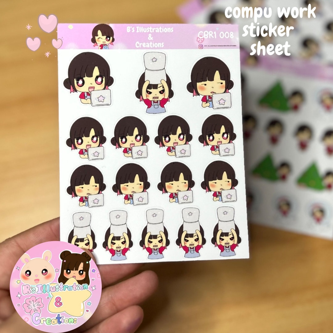Work Chibi Sticker Sheet Computer Sticker Working on Computer Chibi ...