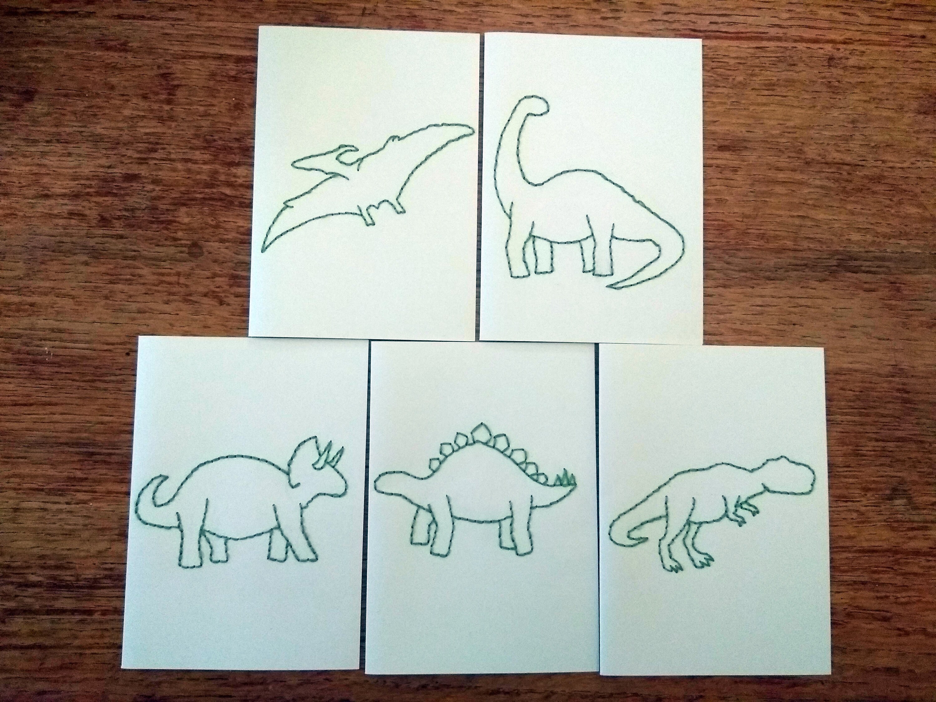 Dinosaur Embroidered Cards, Dinosaur Card, Stegosaurus Card, T-rex Card ...
