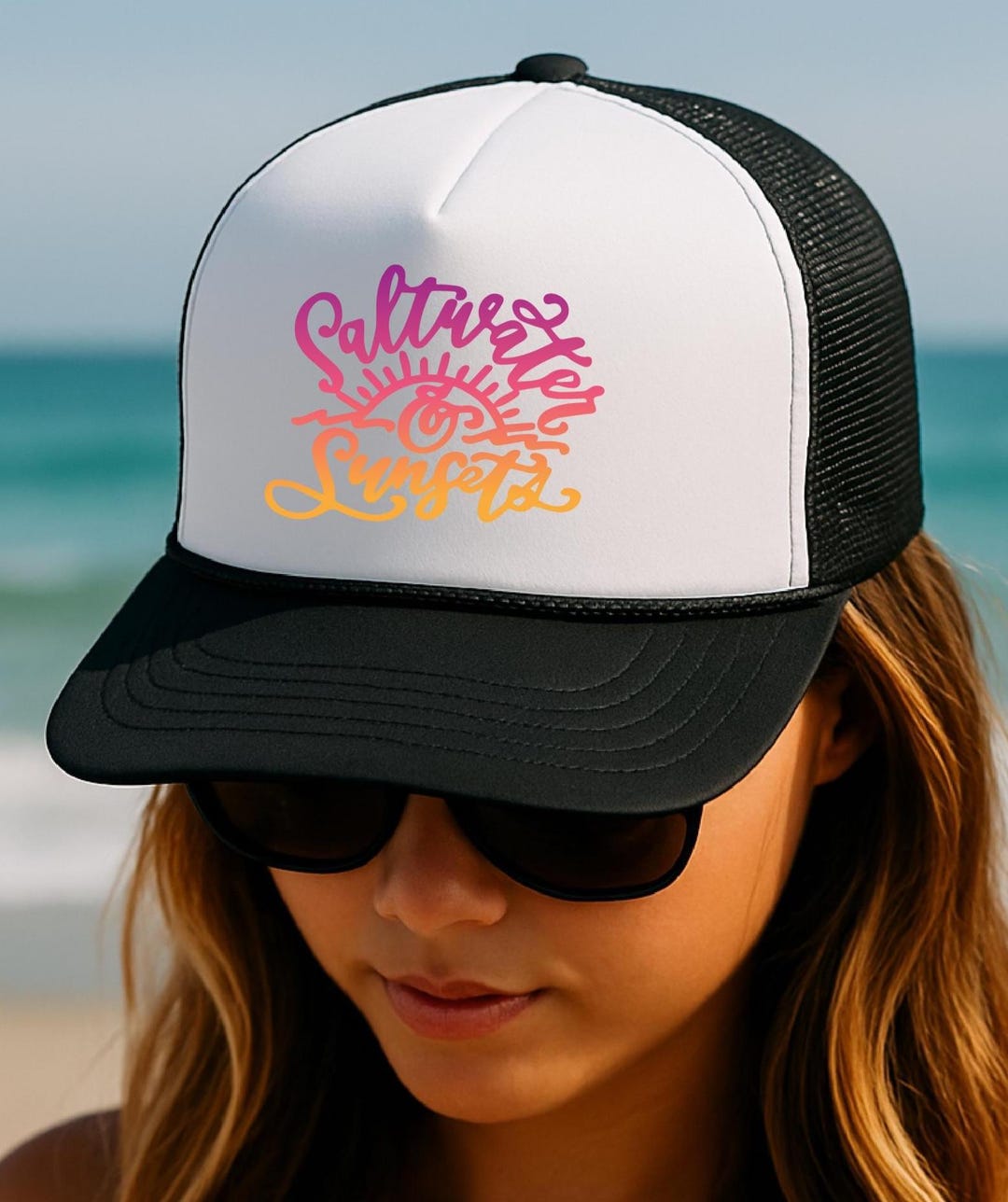 Beach Vibes Trucker Hat, Saltwater & Sunsets, Summer Hat, Summer Beach ...