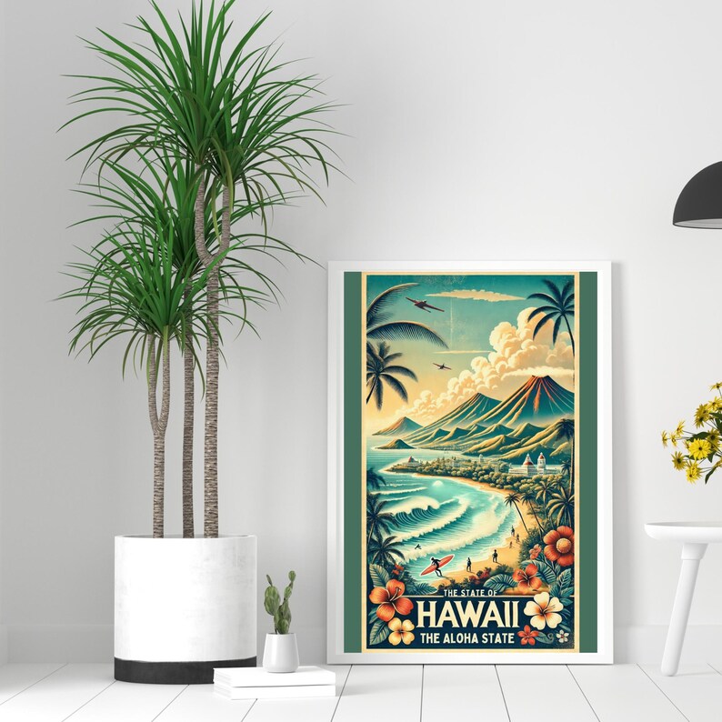Vintage Hawaii Poster - the Aloha State Travel Art Print - Digital ...