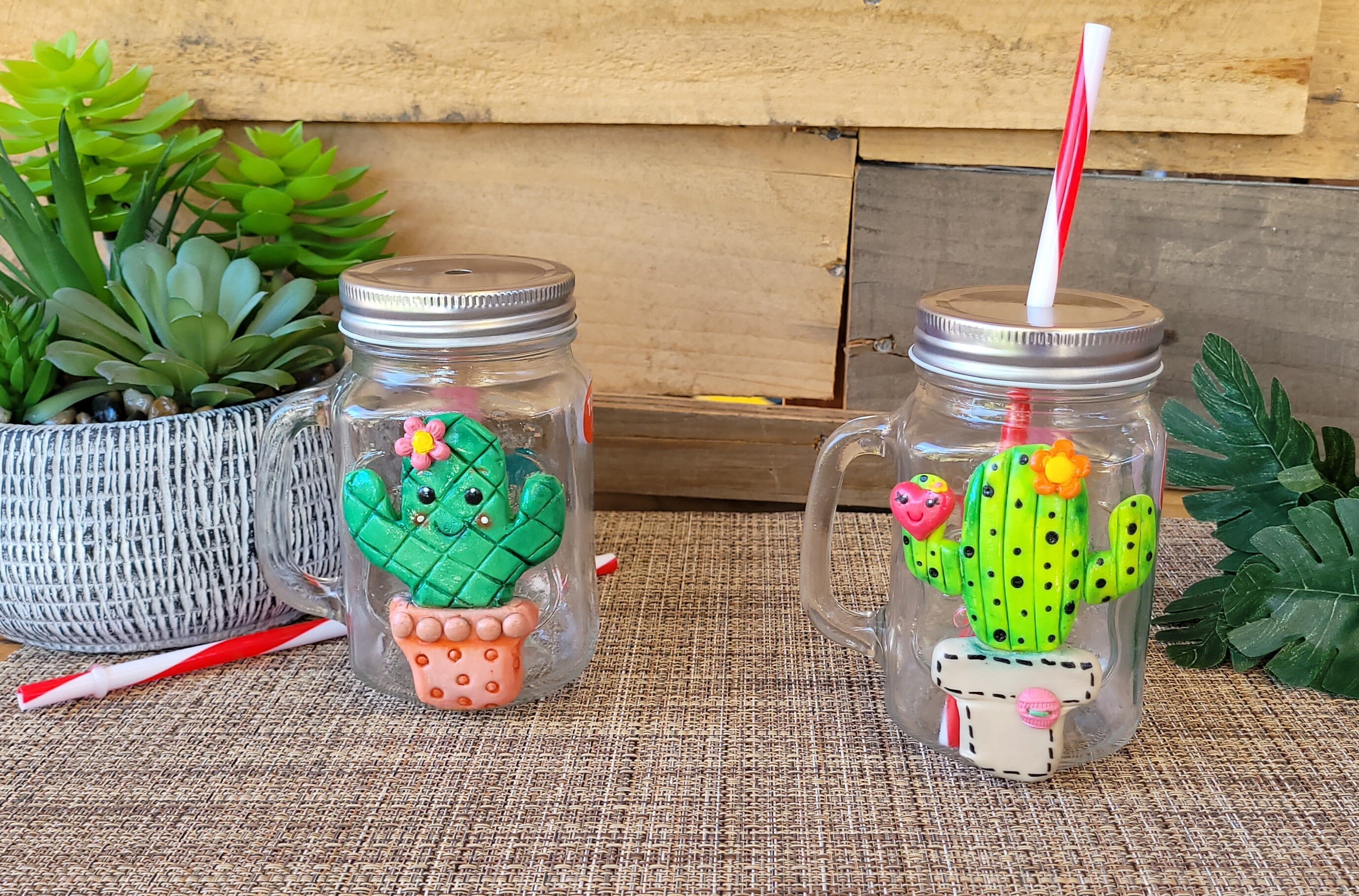 3D Cactus Beer Can Cup With Lid and Straw / Cactus Glass Jar/ - Etsy