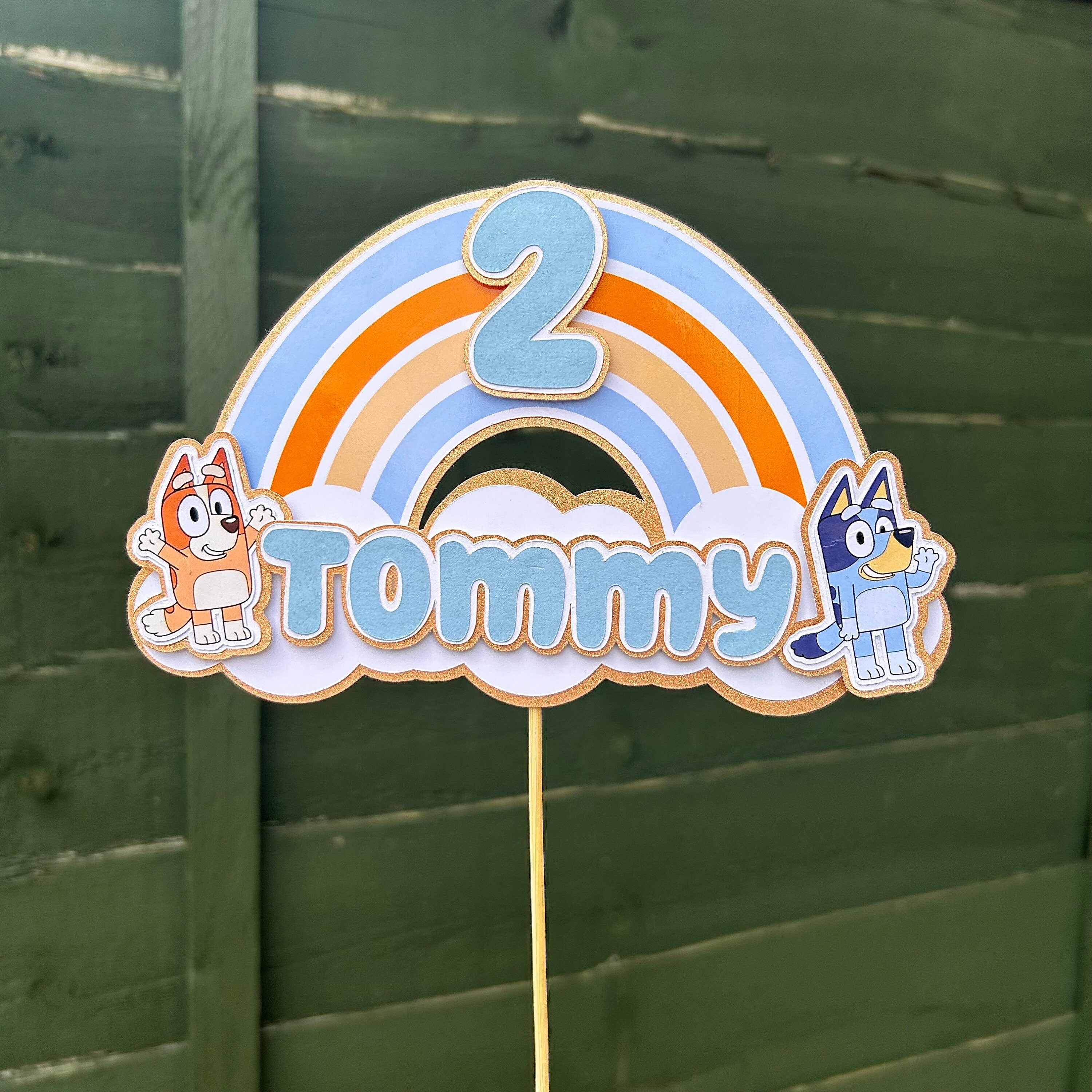Bluey Themed Rainbow Cake Topper Name and Number Personalised - Etsy UK
