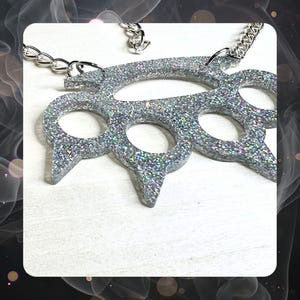 Y2K Glitter Knuckles Necklace - Punk Scene Emo Silver Glitter Acrylic ...