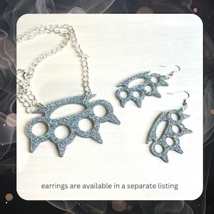 Y2K Glitter Knuckles Necklace - Punk Scene Emo Silver Glitter Acrylic ...