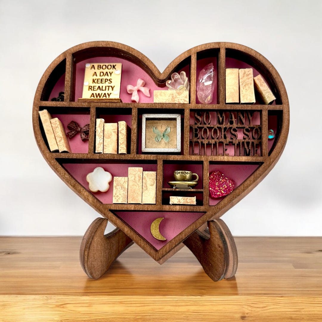 Mini Heart Bookshelf With Quote – Decorated or DIY Miniature Shelf for ...