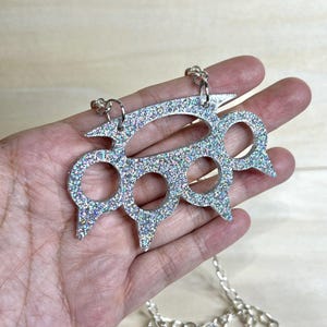 Y2K Glitter Knuckles Necklace - Punk Scene Emo Silver Glitter Acrylic ...