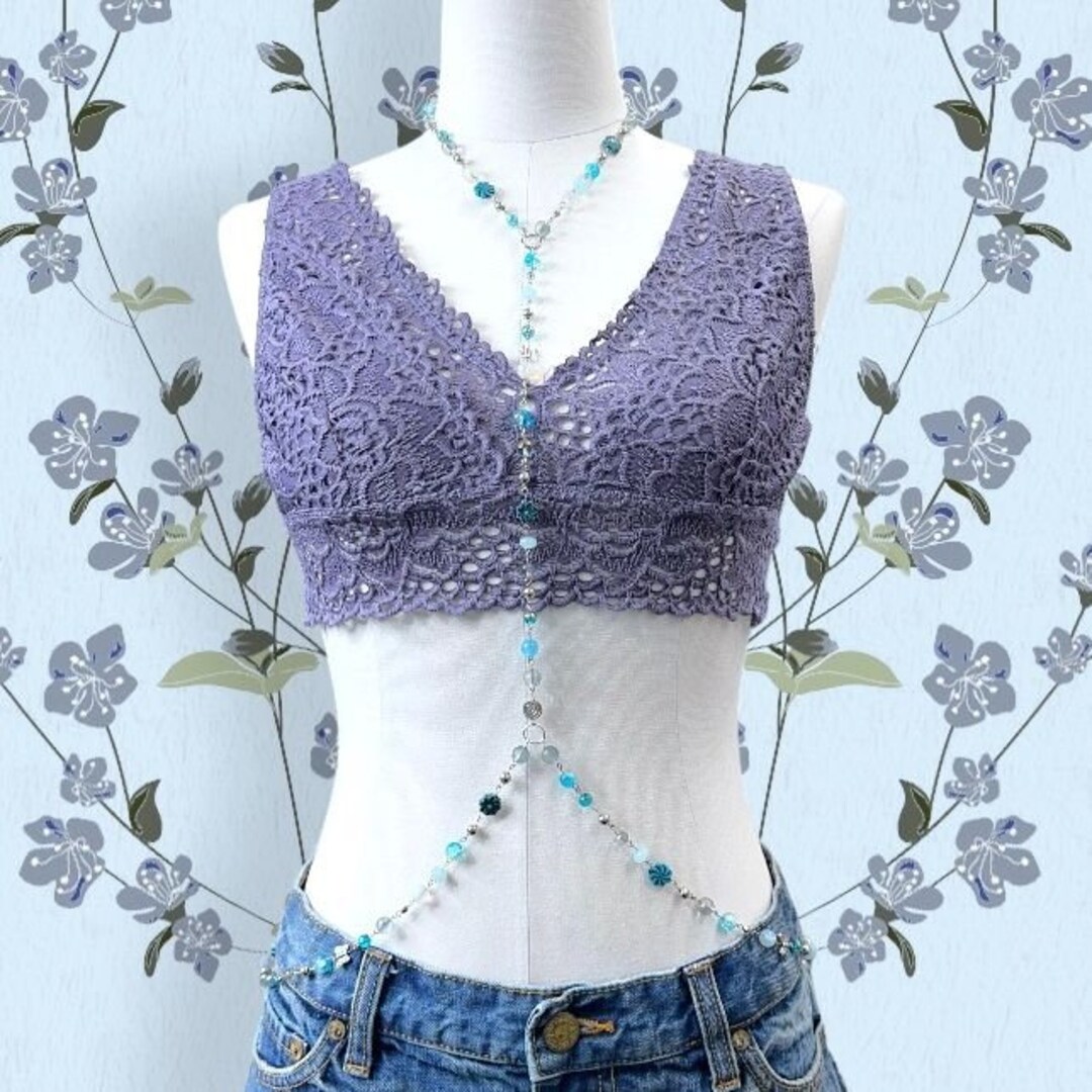 Blue Butterfly Beaded Body Chain Handmade Adjustable Length and ...