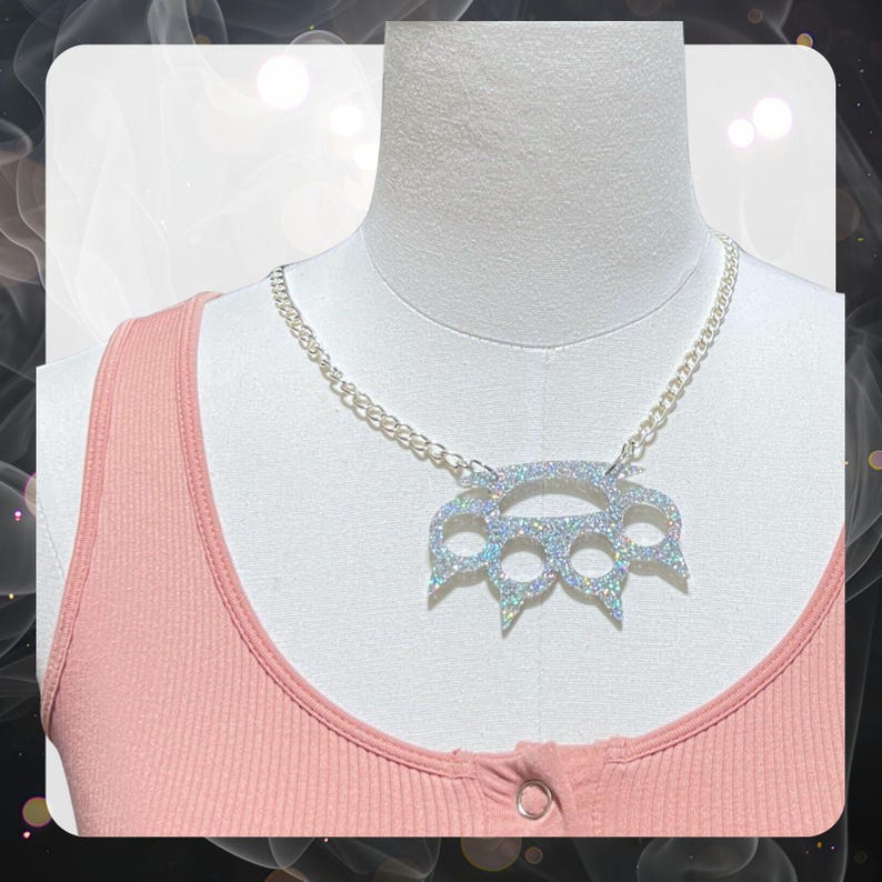 Y2K Glitter Knuckles Necklace Punk Scene Emo Silver Glitter Acrylic - Etsy