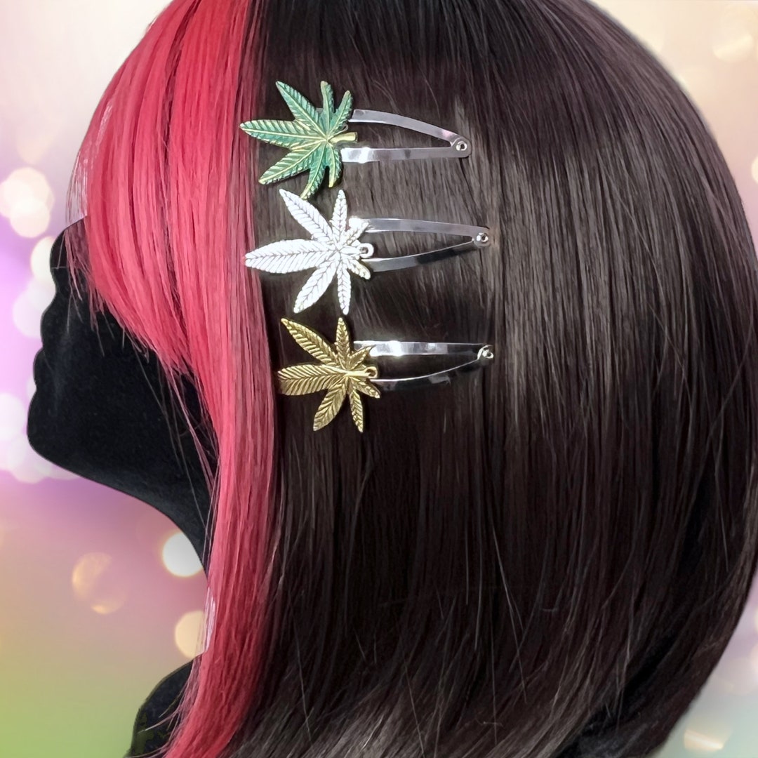 Pot Leaf Hair Clips Silver Metal Marijuana Cannabis Rave Festival ...