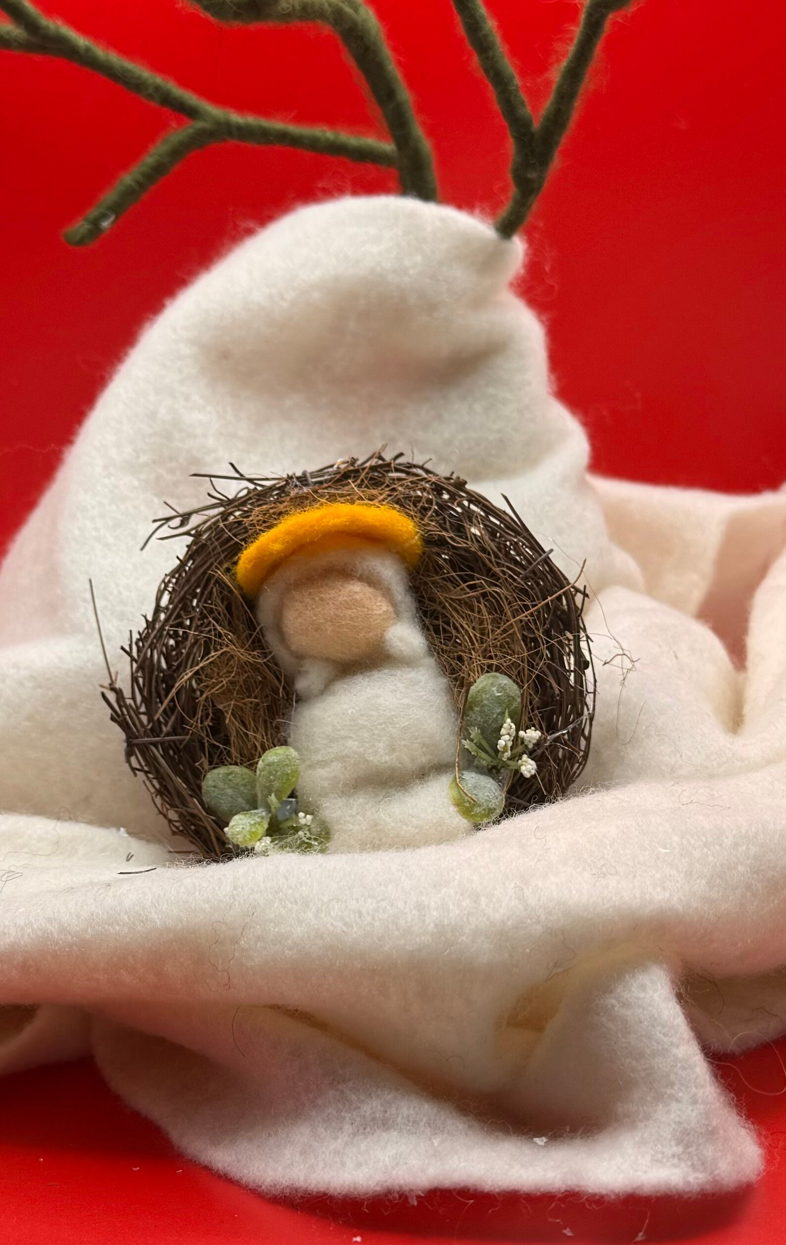 Needle Felted Wool Baby Jesus Curled up Resting on a Bed of Soft Hay ...