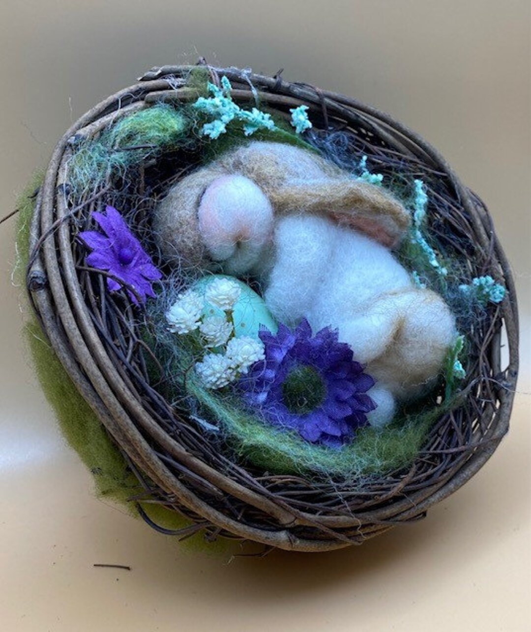 Needle Felted Wool Bunny Rabbit,sleeping,smiling,cuddled Up,floppy Ear ...