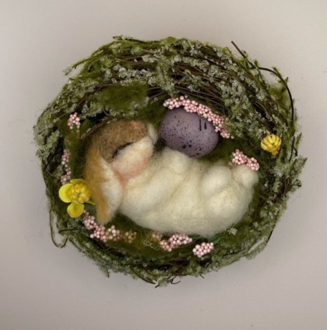Needle Felt Wool Bunny Rabbit,curled Up,sleeping,easter Egg,birds Nest ...