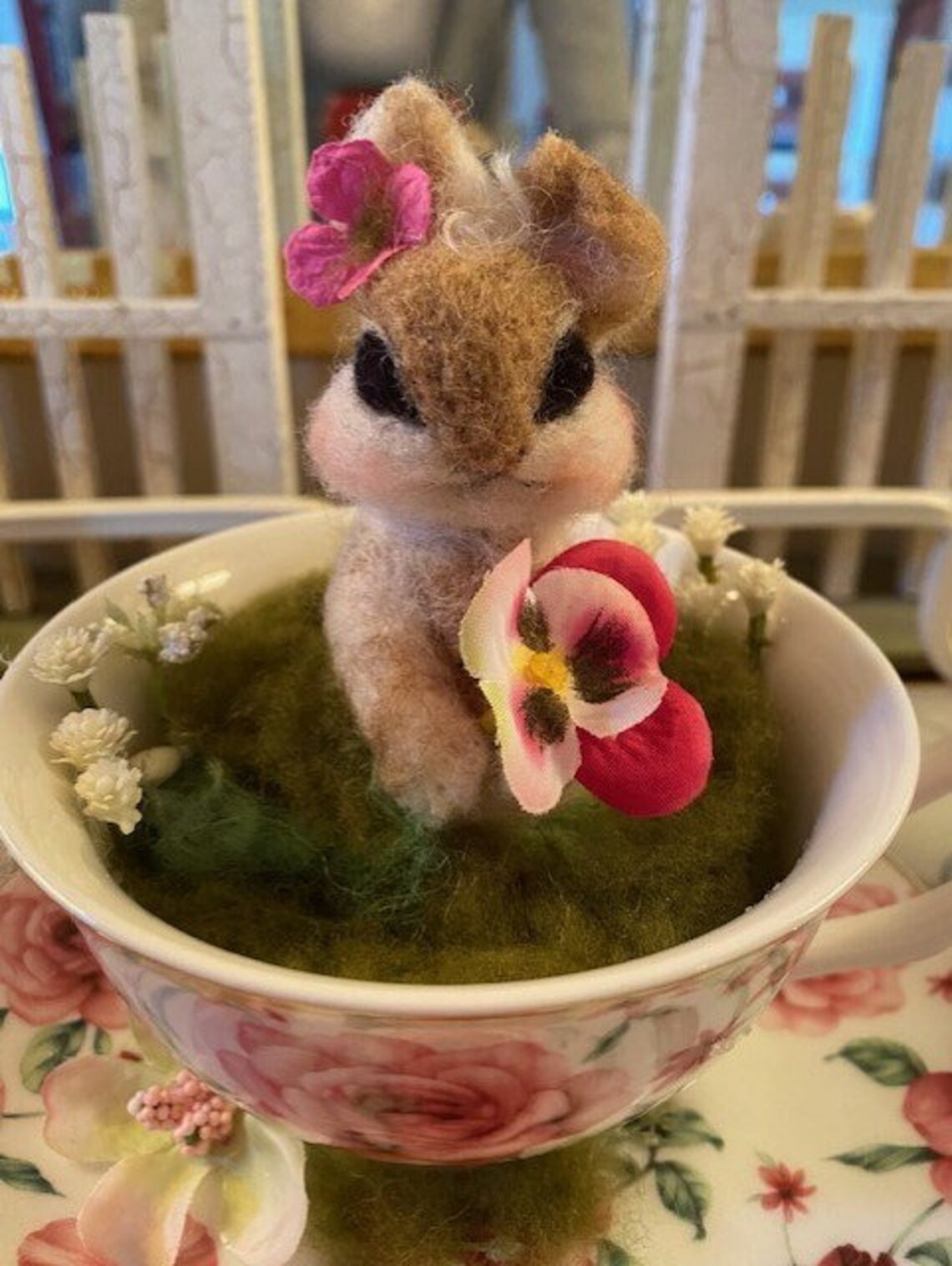 Needle Felted Wool Adorable Flowery Tea Cup Bunny,easter Rabbit ...