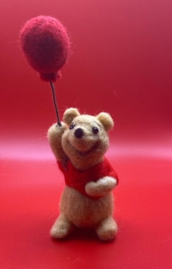 Needle Felted Wool Winnie the Pooh Sitting Holding Red | Etsy