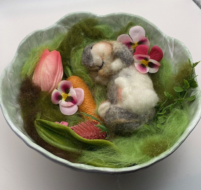 Needle Felted Wool Bunny Sleeping Soundly in a Head of Cabbage,carrot ...