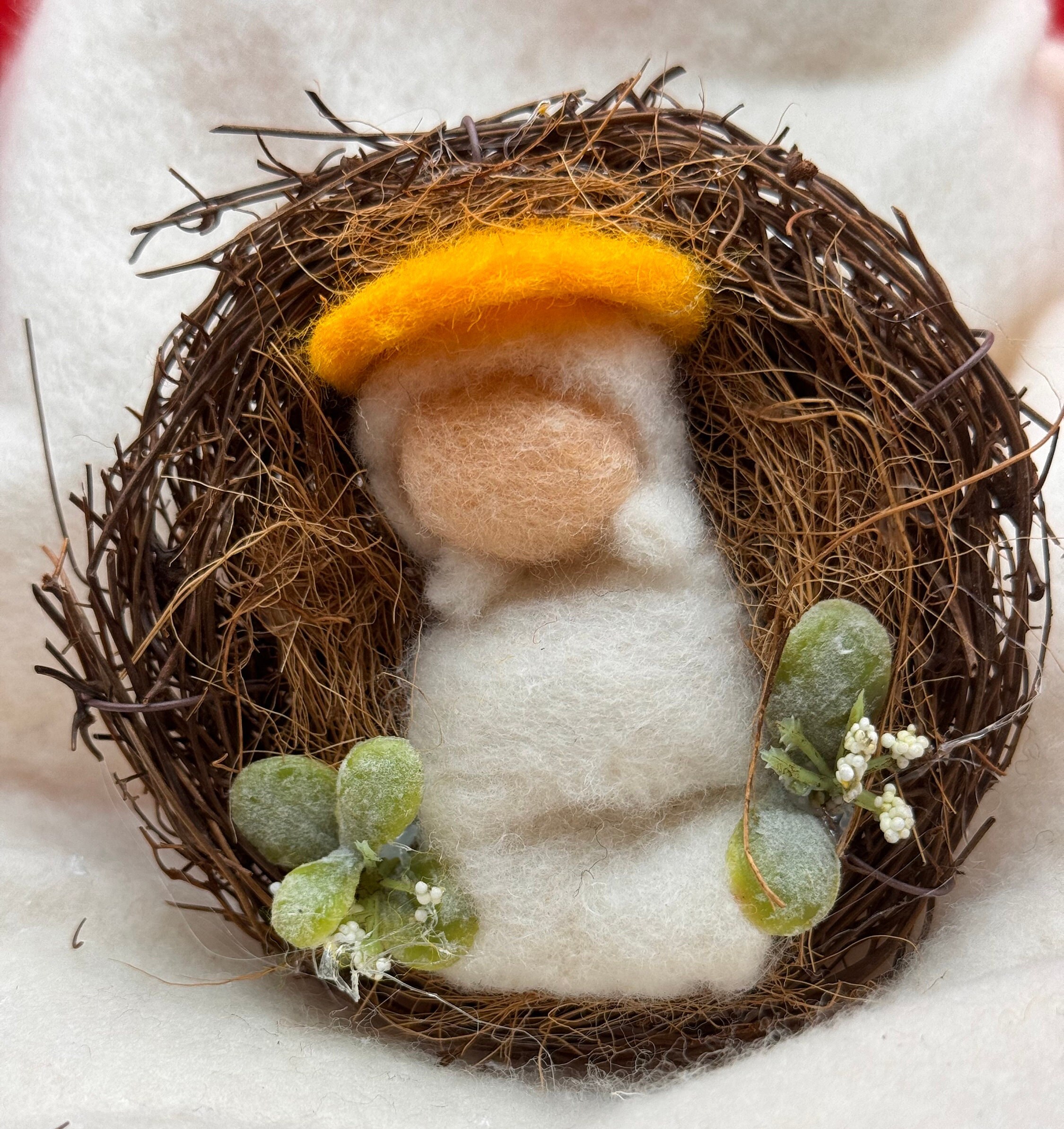 Needle Felted Wool Baby Jesus Curled up Resting on a Bed of Soft Hay ...