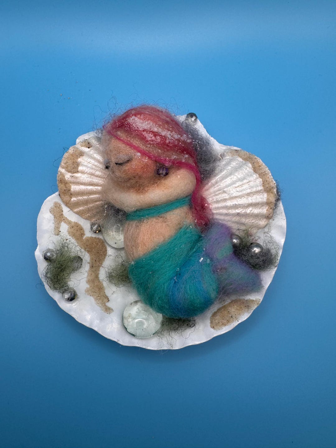 Needle Felted Wool Mermaid in a Shell,sleeping, Resting Head on Shell ...