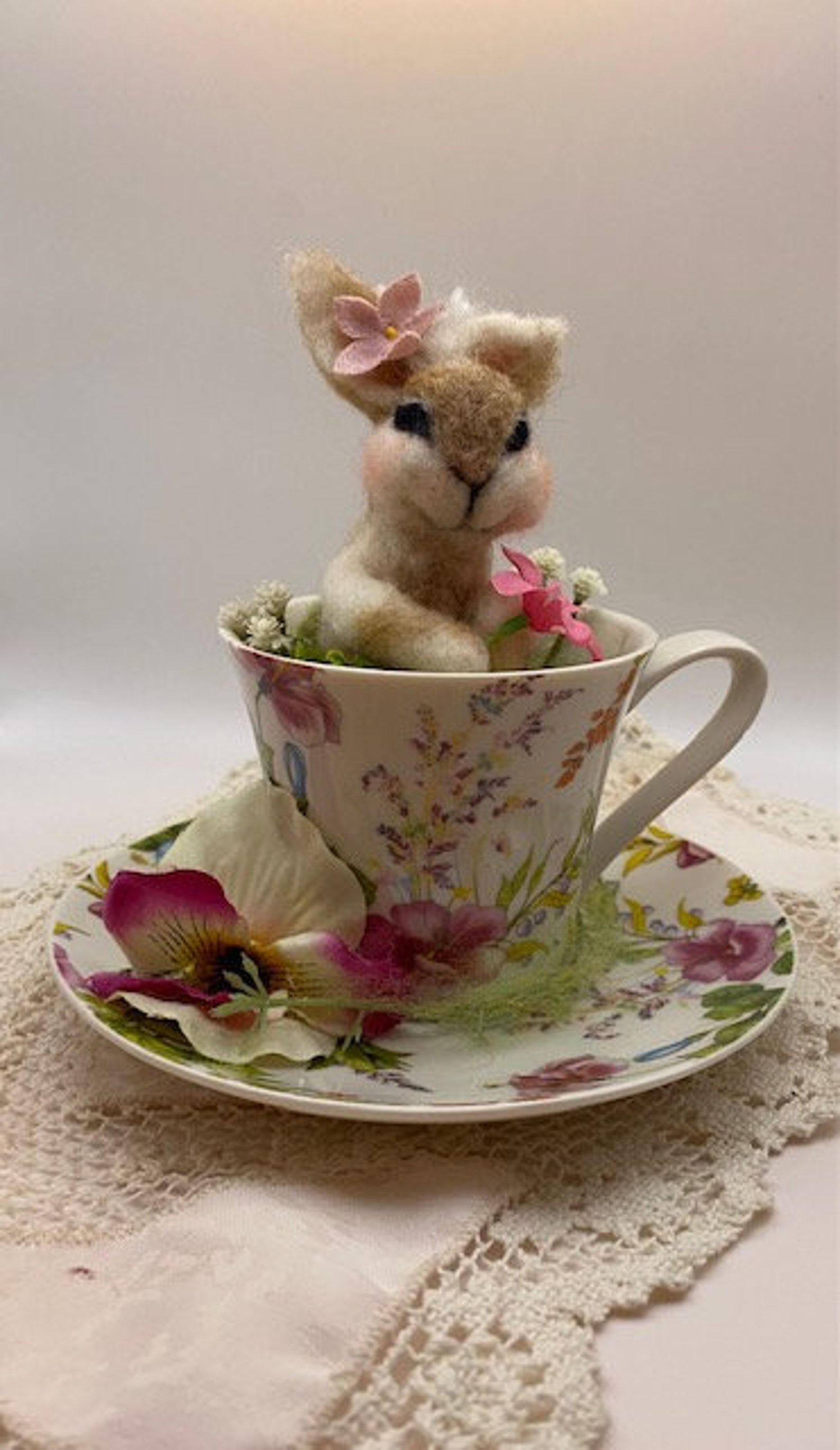 Needle Felted Wool Adorable Flowery Tea Cup Bunny,easter Rabbit ...