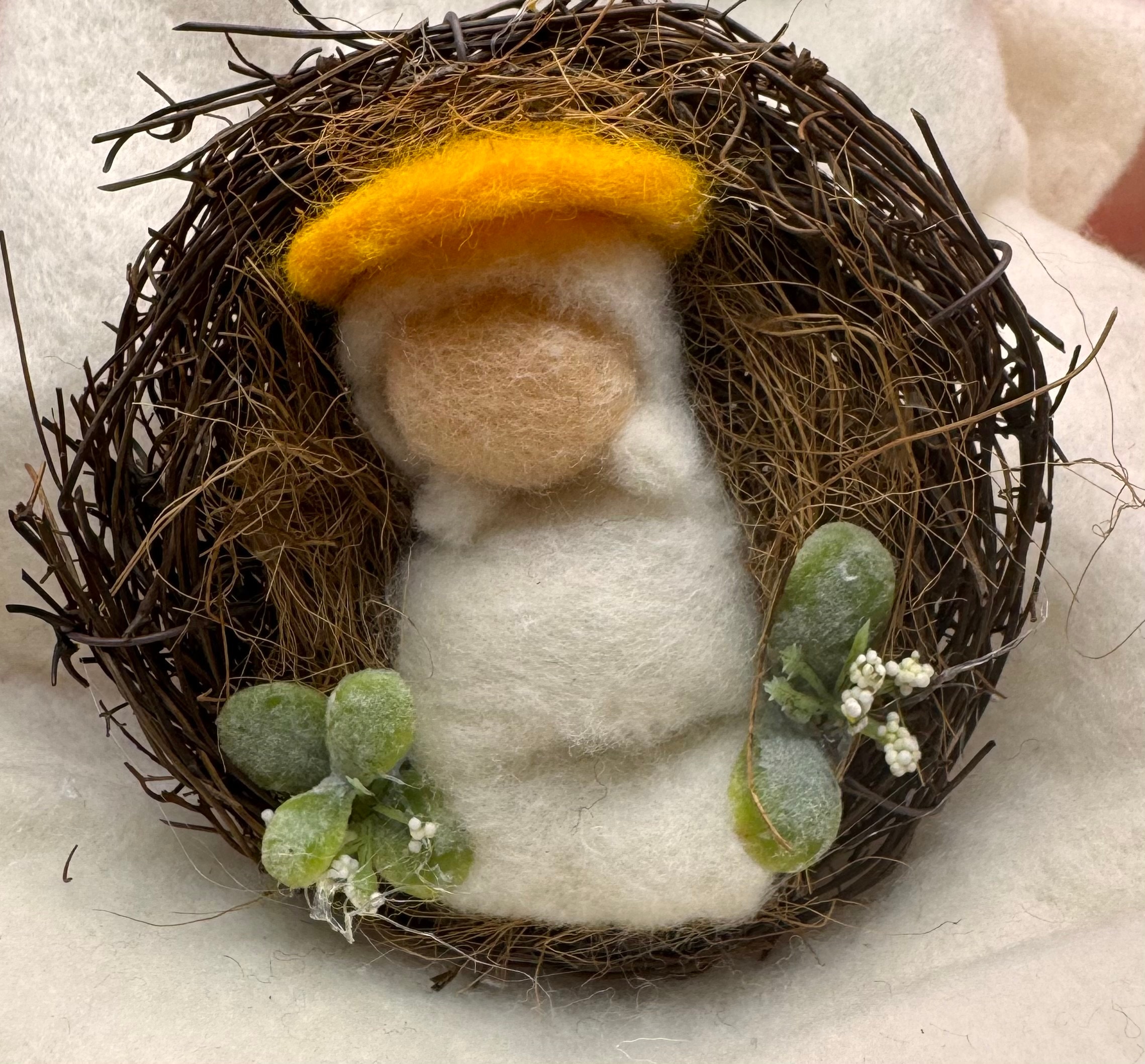 Needle Felted Wool Baby Jesus Curled up Resting on a Bed of Soft Hay ...
