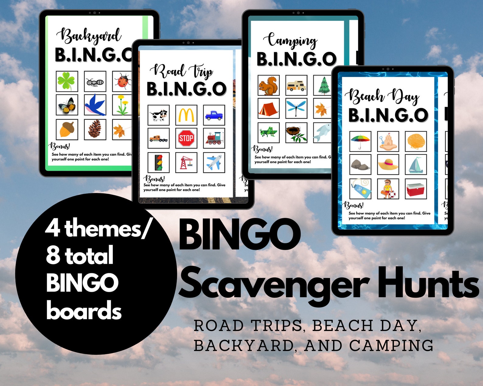 BINGO Scavenger Hunts- Road Trips, Beach Day, Backyard, and Camping ...