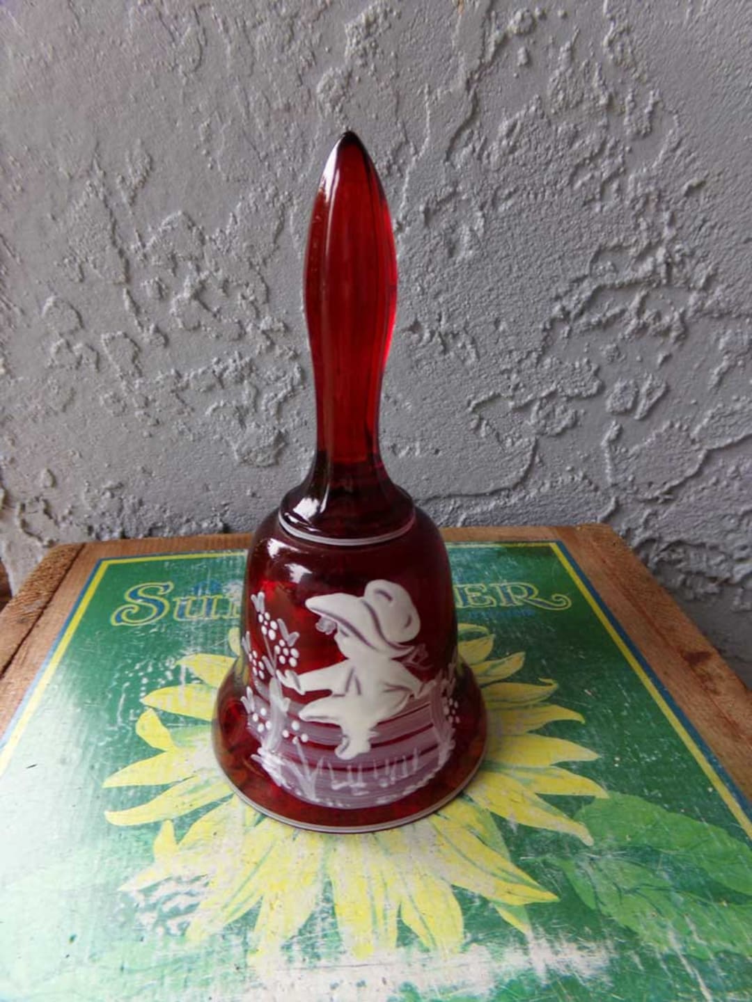 Red Glass Bell, Ruby Red Glass Bell, Hand Painted Bell, Vintage Red ...