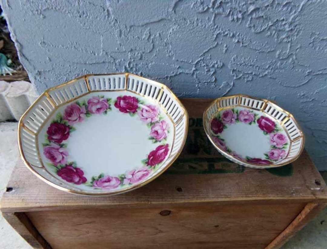 Schumann Pottery Melrose Bowls, Schumann Germany Pink Rose Bowls ...