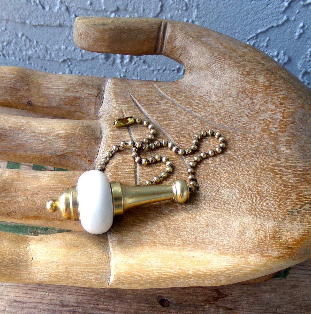White Ceramic and Brass Light Pull, Ceramic Light Pull, Brass Light ...