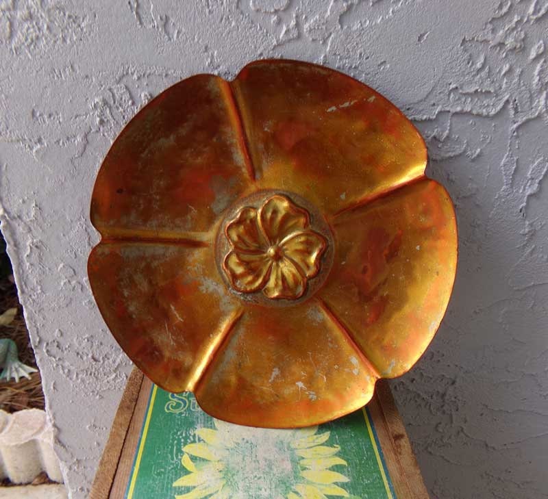 Copper Flower Dish, Vintage Copper Dish, Flower Shaped Dish, Vintage ...