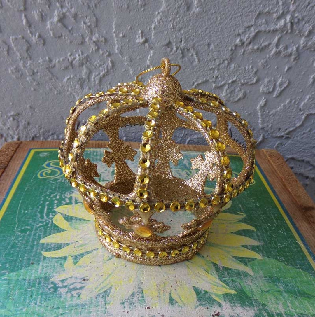 Crown Ornament, Gold Glitter Crown Ornament, Gold Glitter Crown Brooch ...