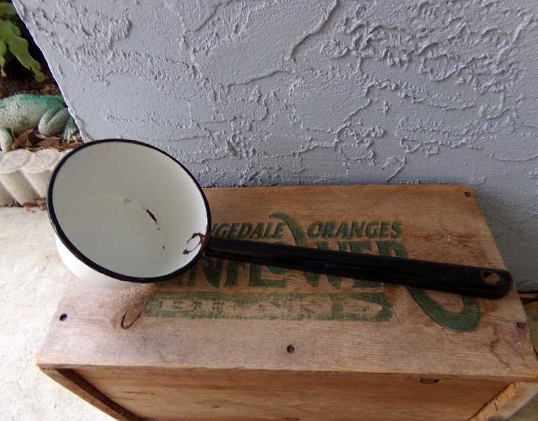 Black and White Enamel Water Ladle, Enamelware Water Pot, Black Enamel ...