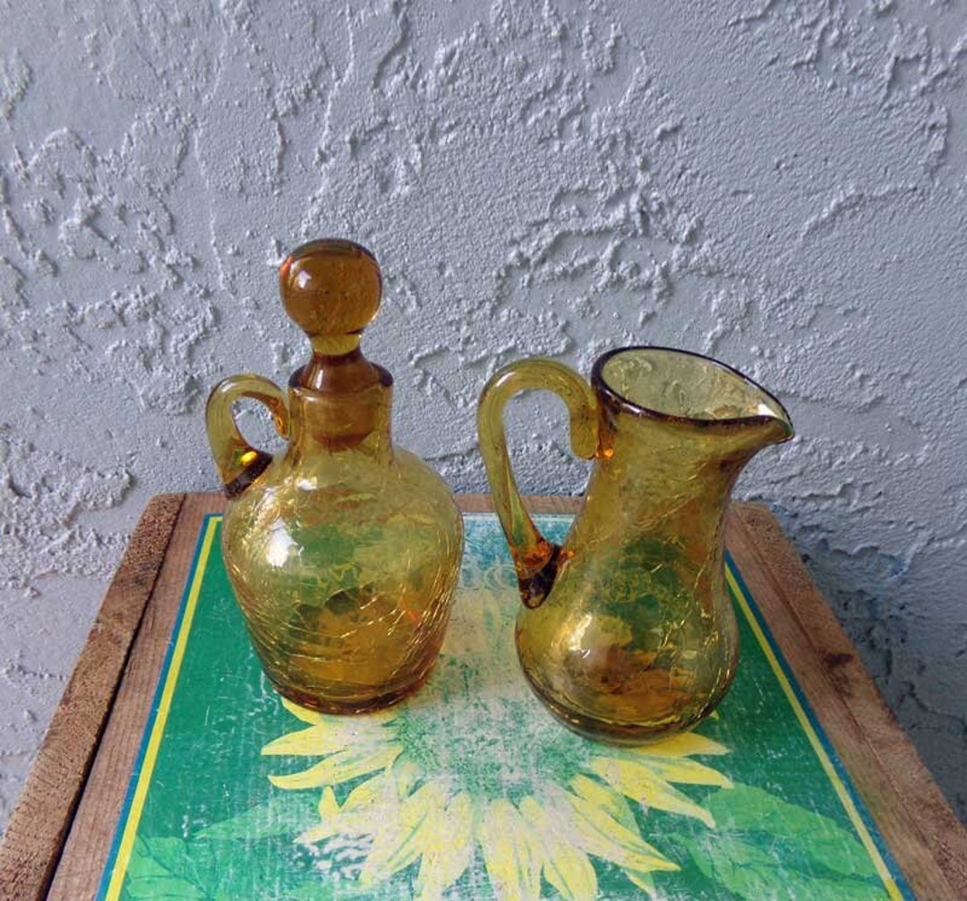 Cruet Set, Gold Glass Cruet Set, Miniature Cruet Set, Vintage Gold ...