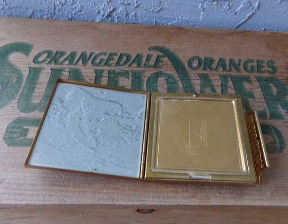 Avon compact mirror, Avon makeup compact, brass compa… - Gem