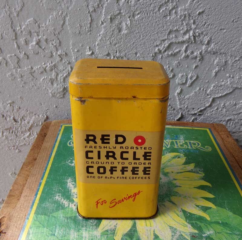 Red Circle Coffee Bank, Coffee Can Bank, Vintage Coin Bank, Coffee ...