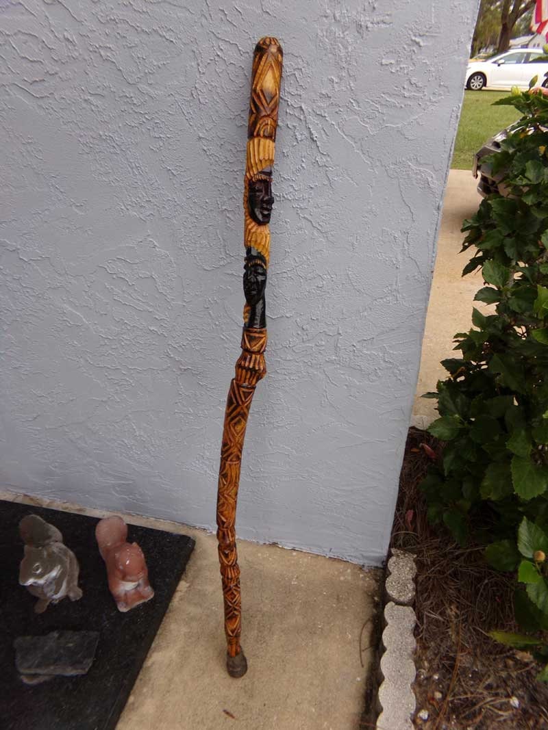 Carved Wood Walking Stick, African Head Carved Walking Stick, Hand ...