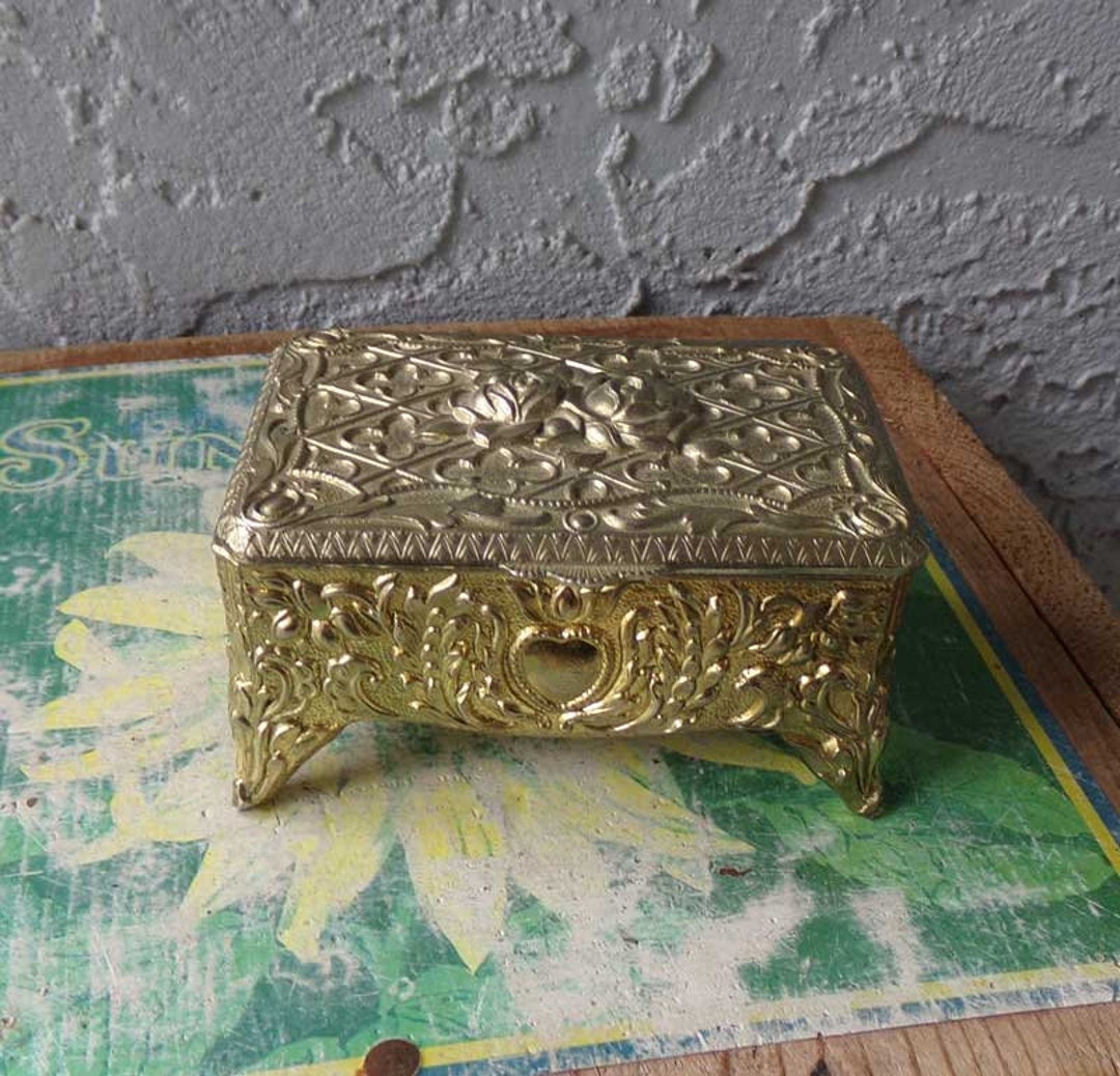 Heart Trinket Box, Rose Trinket Box, Metal Trinket Box, Vintage Trinket ...