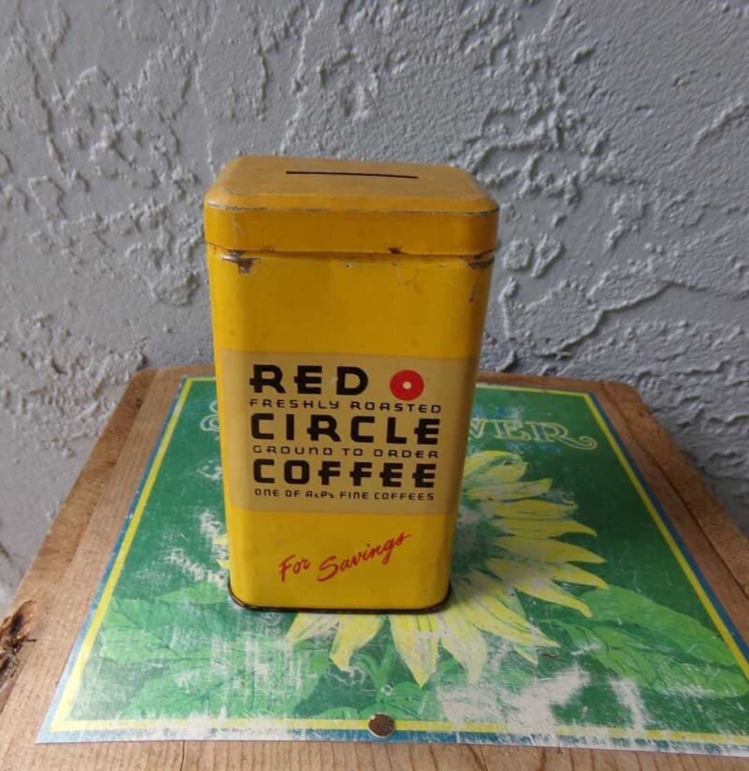 Red Circle Coffee Bank, Coffee Can Bank, Vintage Coin Bank, Coffee ...
