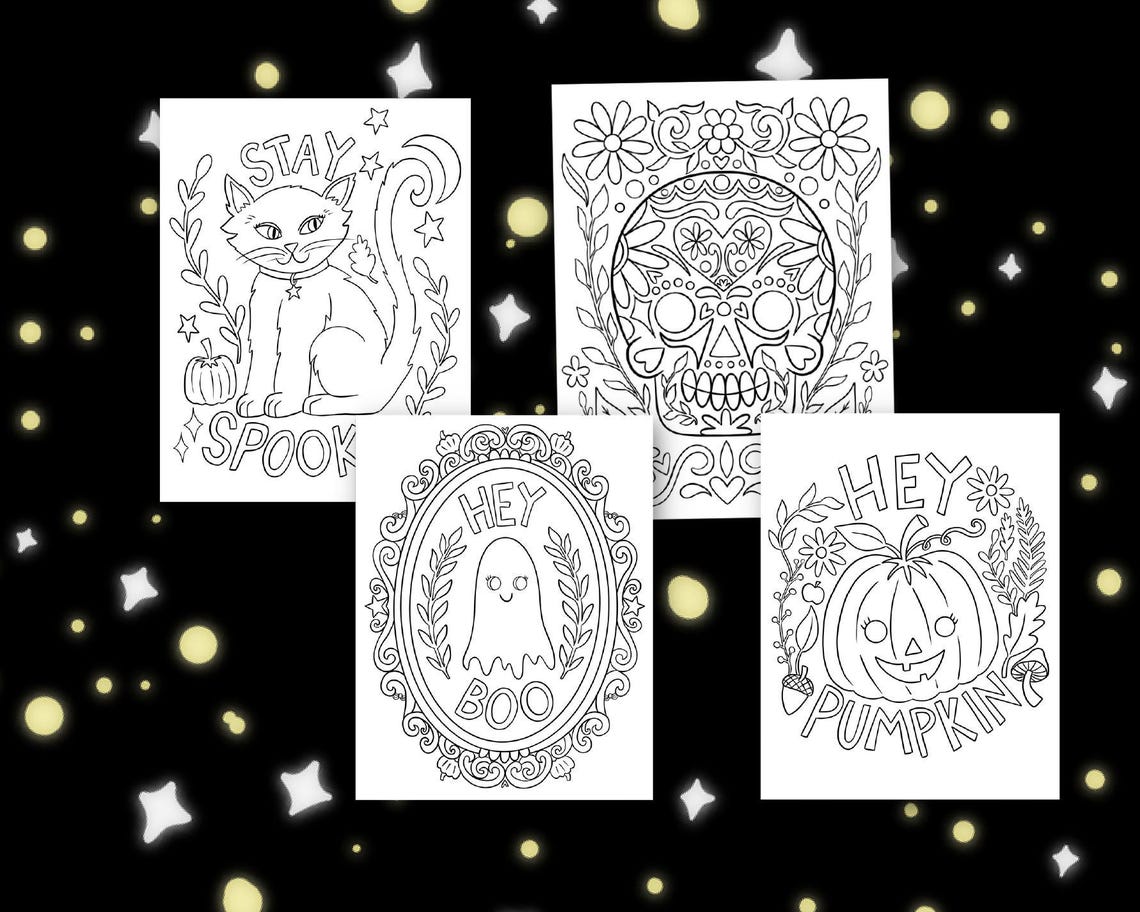 Halloween Coloring Pages, Four Full-page Coloring Sheets, Halloween ...