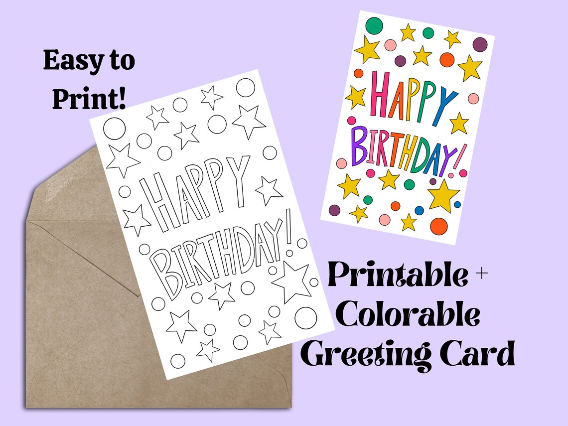 Printable Coloring Birthday Card Print at Home Birthday Card - Etsy