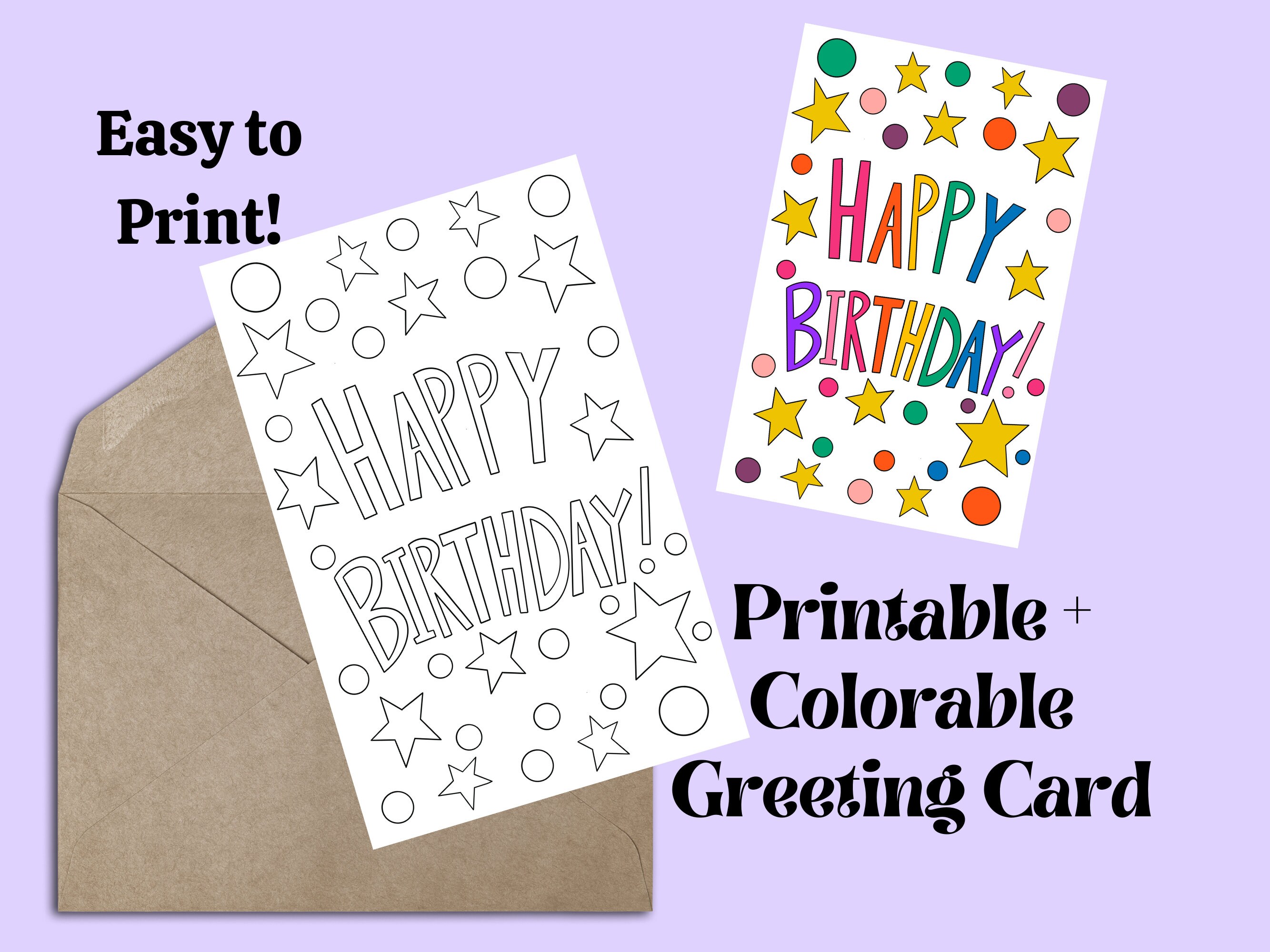Printable Coloring Birthday Card, Print at Home Birthday Card, Greeting ...