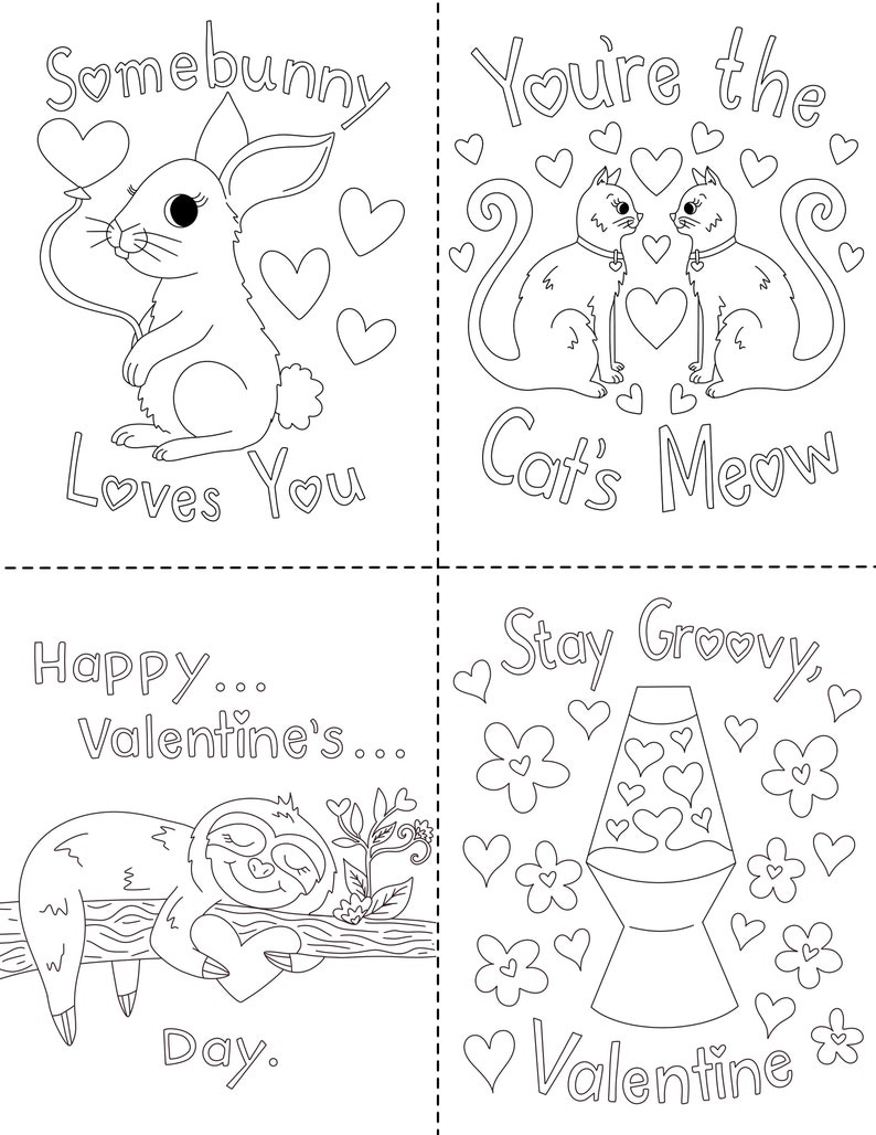 Printable and Colorable Valentine Cards, Valentine Mini Cards ...