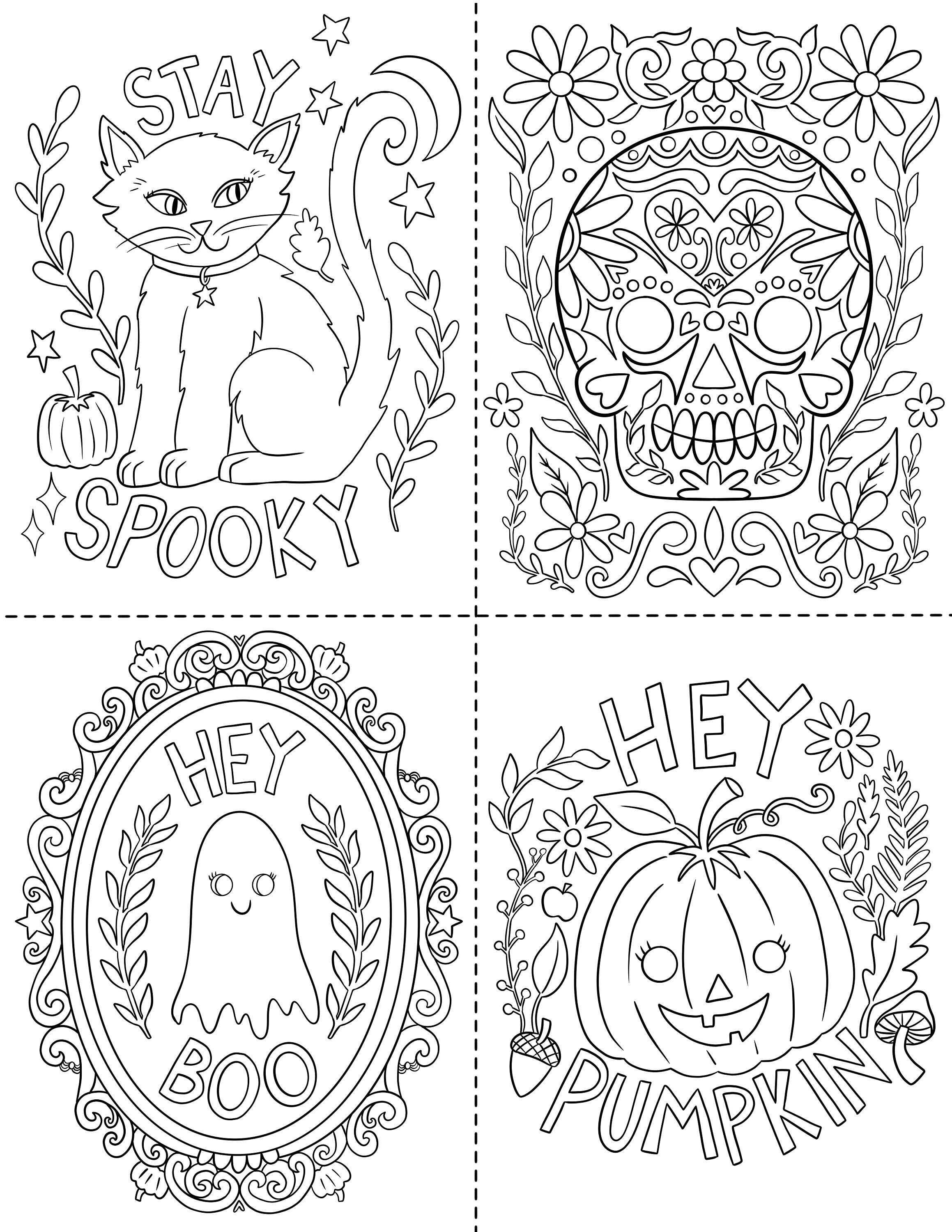 Printable and Colorable Halloween Cards Halloween Mini Cards - Etsy