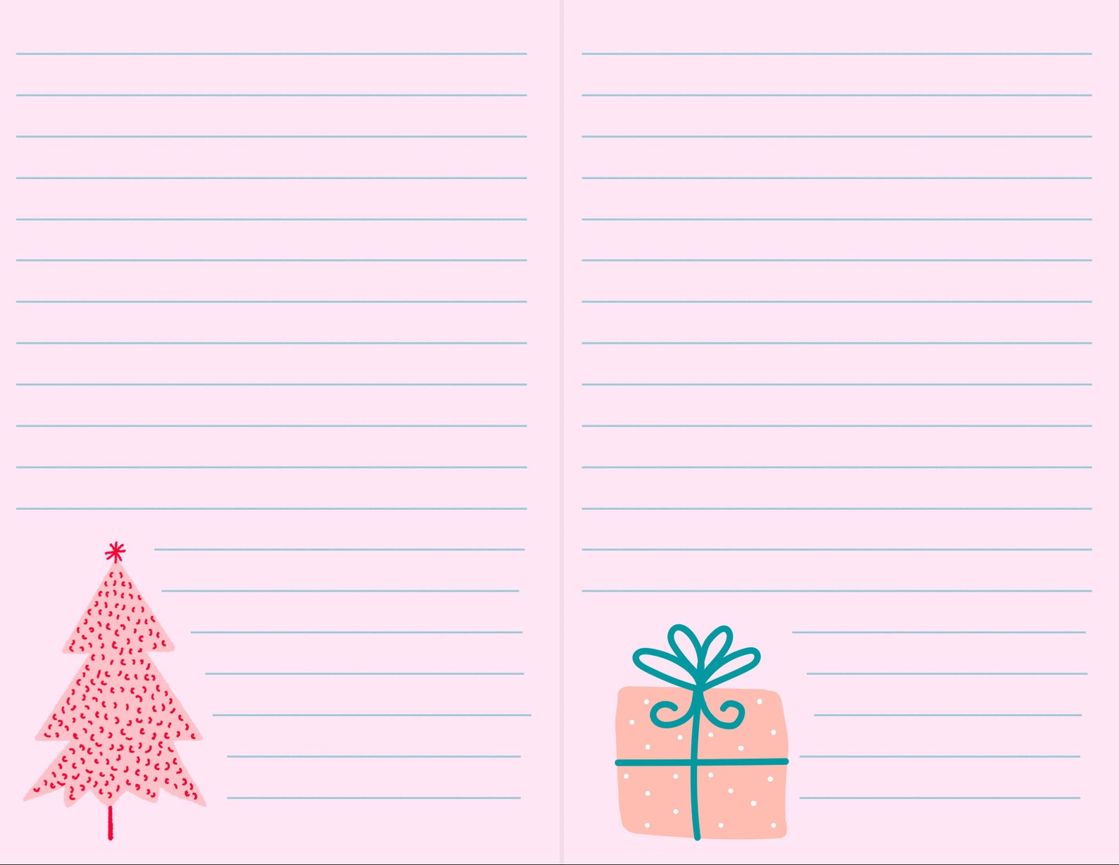 Printable Pink Christmas Stationery, Half-sheet Lined Stationery, Cute ...