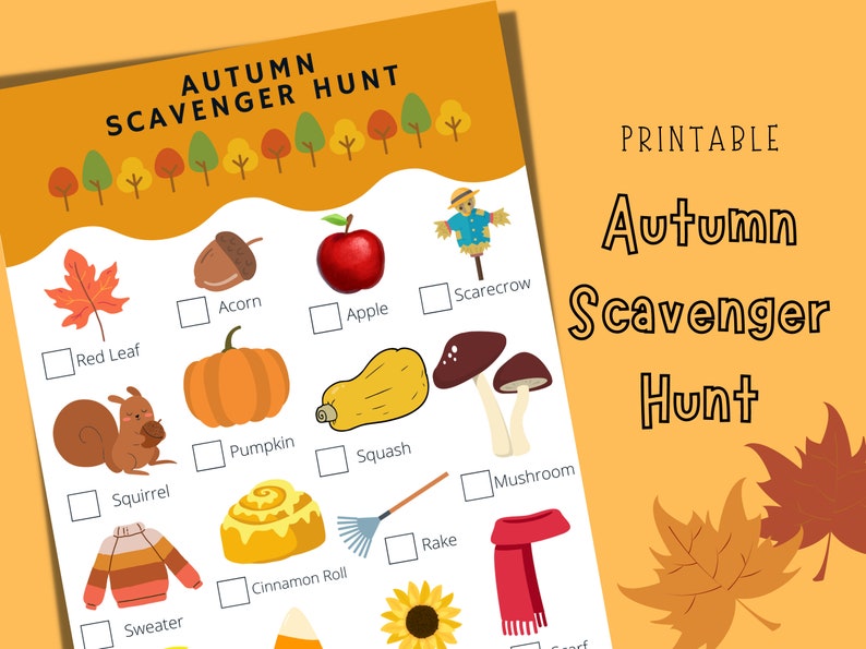 Printable Autumn Scavenger Hunt Activity for Kids and - Etsy