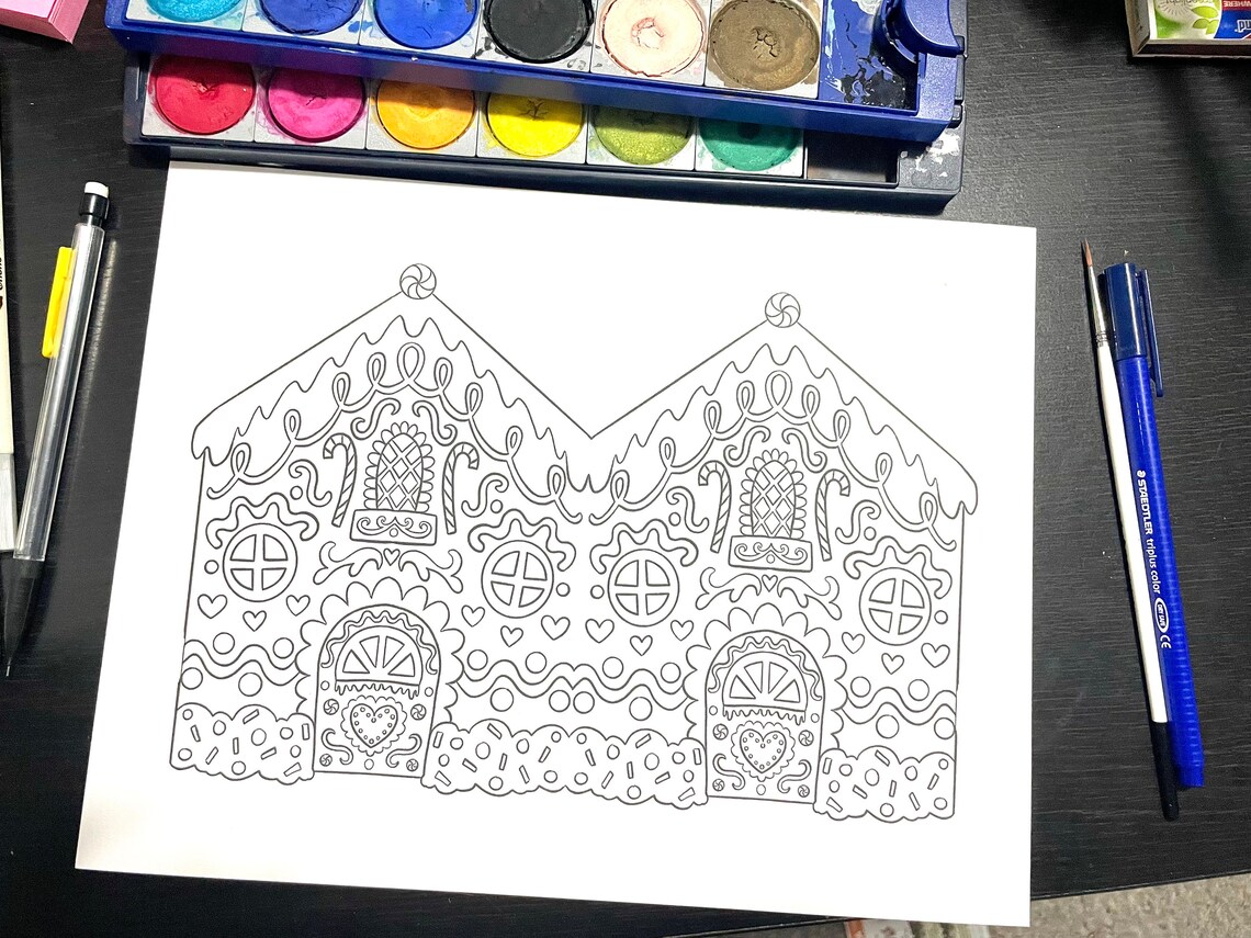 Printable Gingerbread House Coloring Card, Colorable Christmas Card ...