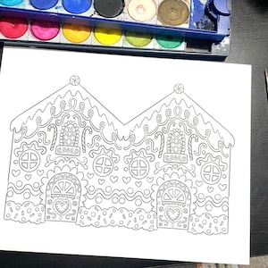 Printable Gingerbread House Coloring Card, Colorable Christmas Card ...
